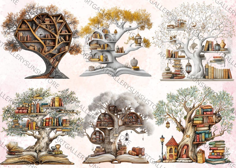 Tree of Knowledge Clipart Bundle, Whimsical Clipart Set, Vintage Floral ...