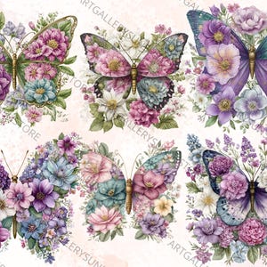 Butterfly & Floral Clipart Bundle: Botanical Beauty (PNG Digital ...