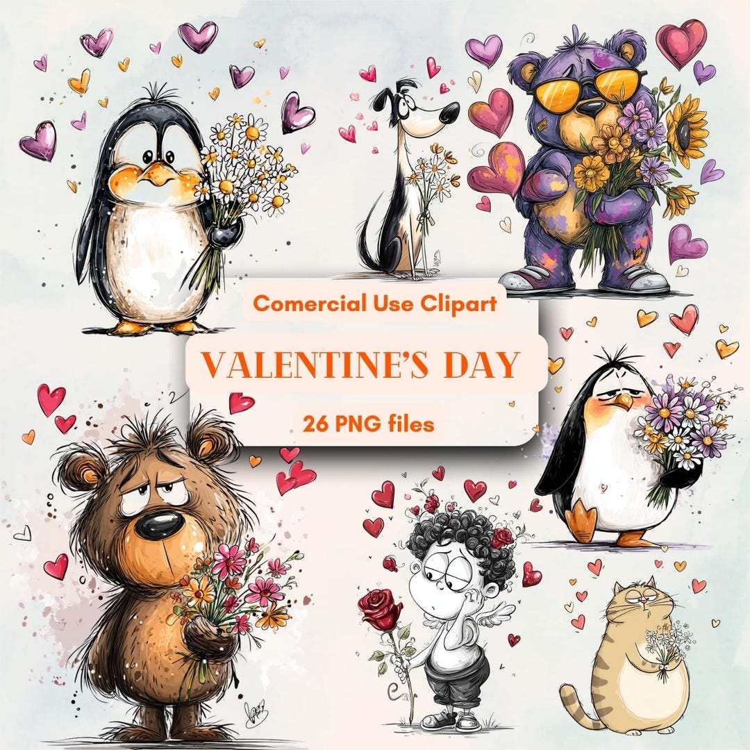 Valentine's Day Animal Clipart Bundle: Cupid & Cartoon Cuties (digital ...