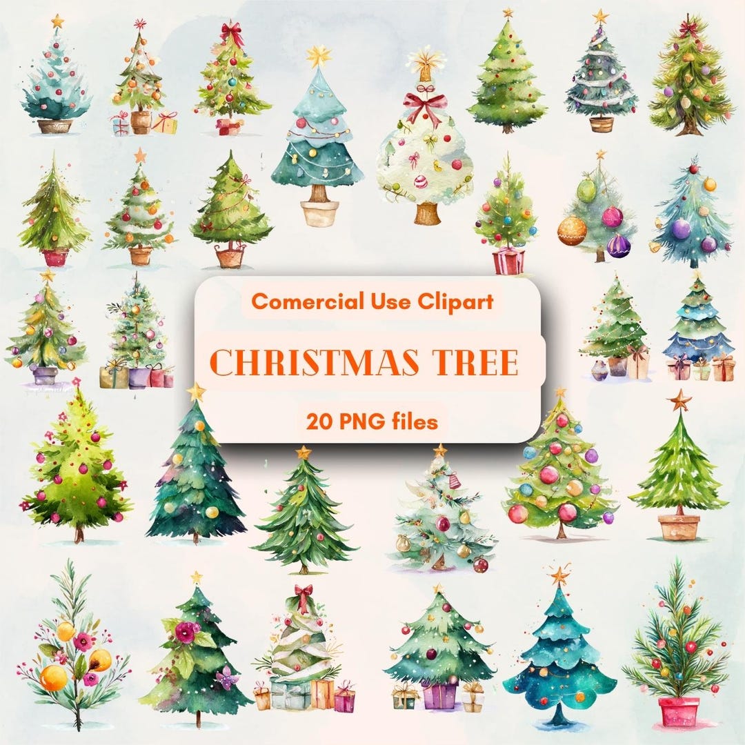 Watercolor Christmas Tree Clipart Bundle: Festive Holiday PNG Set ...
