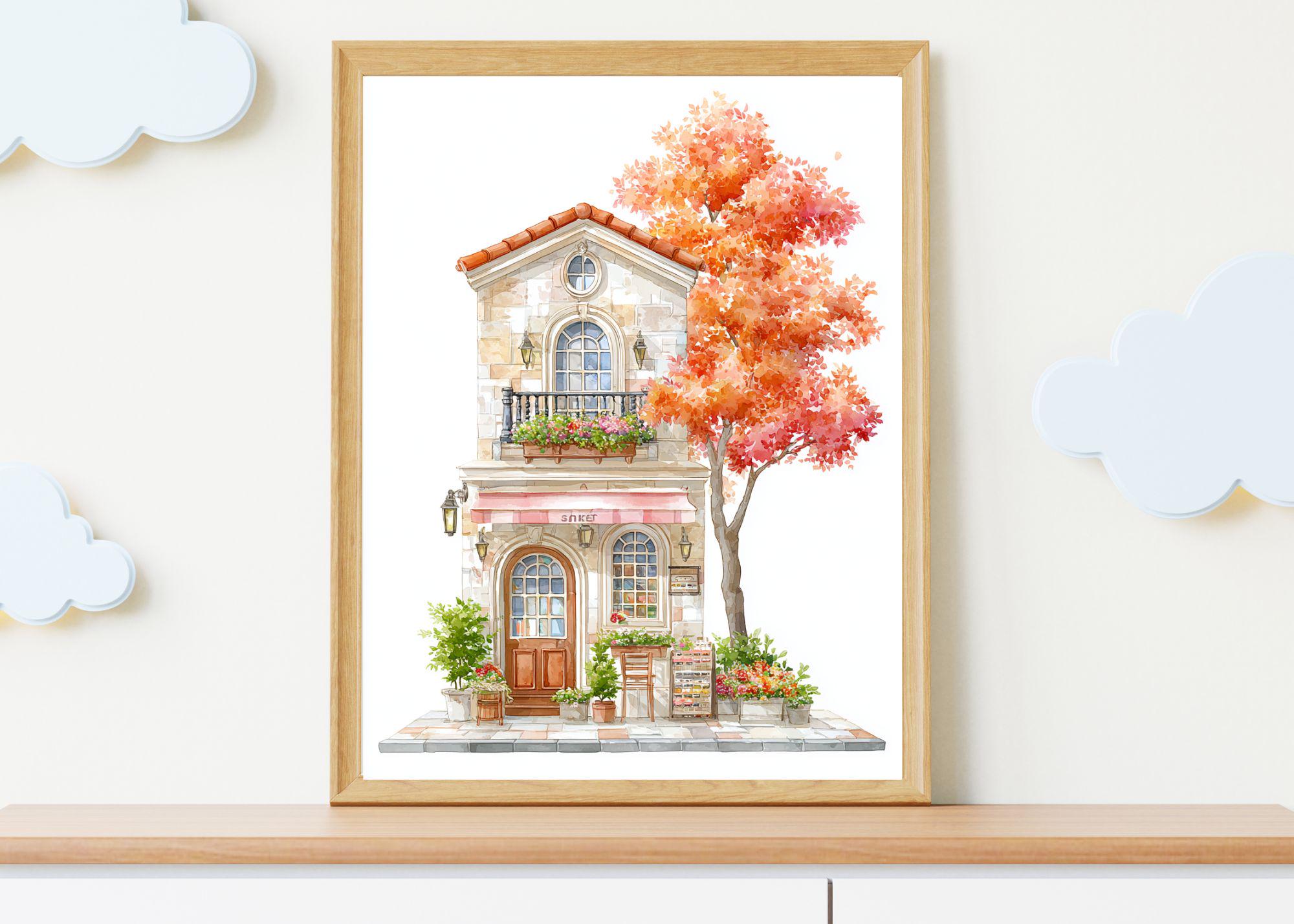 Fall Shop Watercolor Clipart Set – Beautiful Autumn Storefront Bundle ...