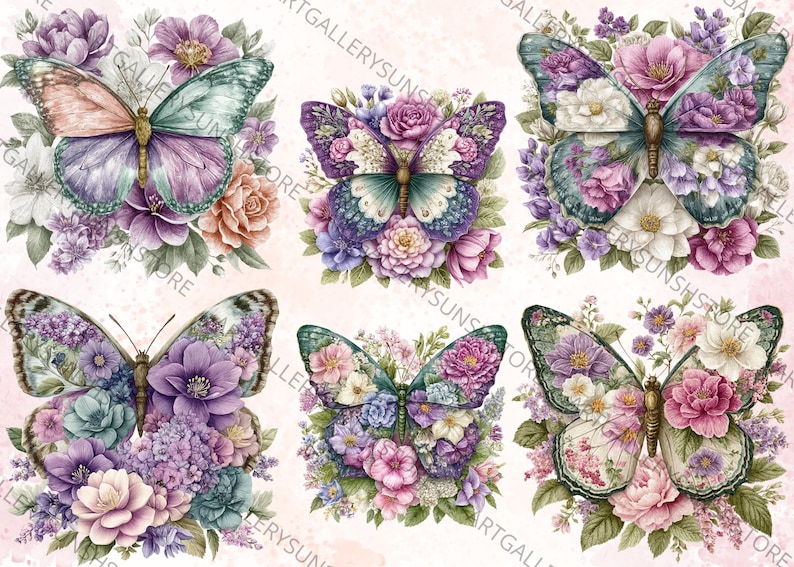 Butterfly & Floral Clipart Bundle: Botanical Beauty (PNG Digital ...