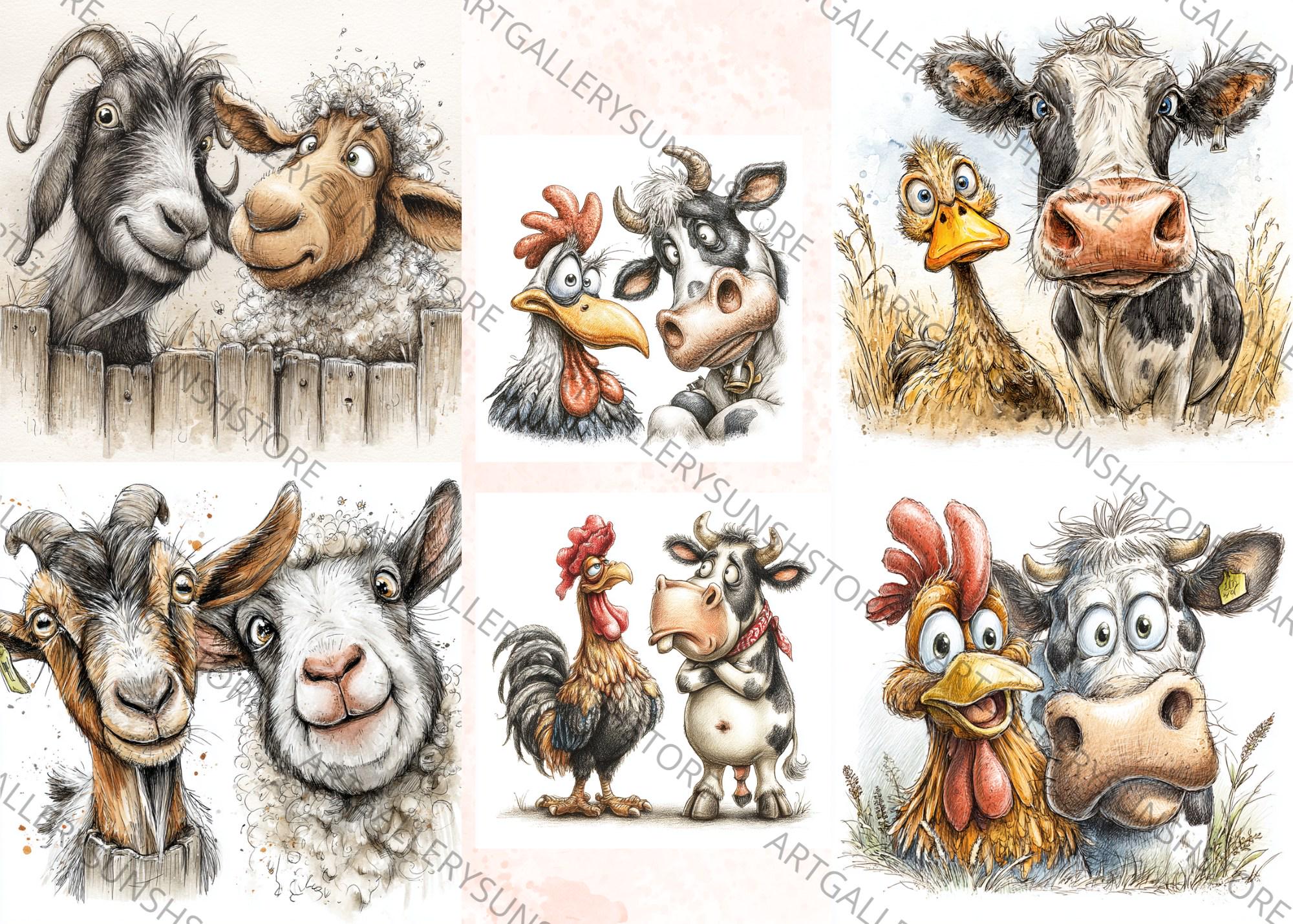 Funny Farm Animal Clipart Bundle, Quirky Critters (digital Download) - Etsy