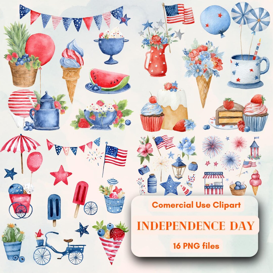 4th of July Watercolor Clipart Bundle: Patriotic DIY Designs (digital ...