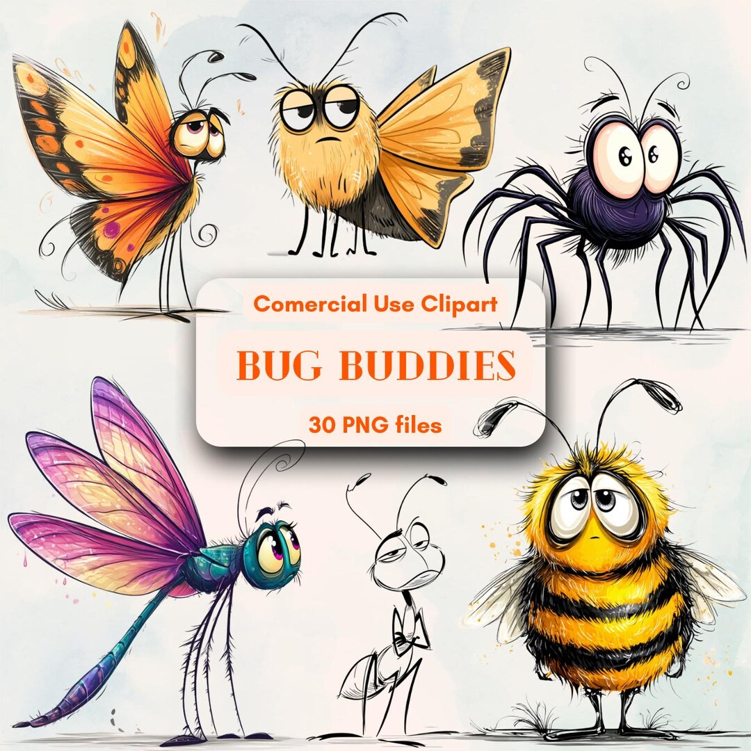 Insect Friends, Calm & Happy Bug Clipart Pack, Free Unlimited Comercial ...