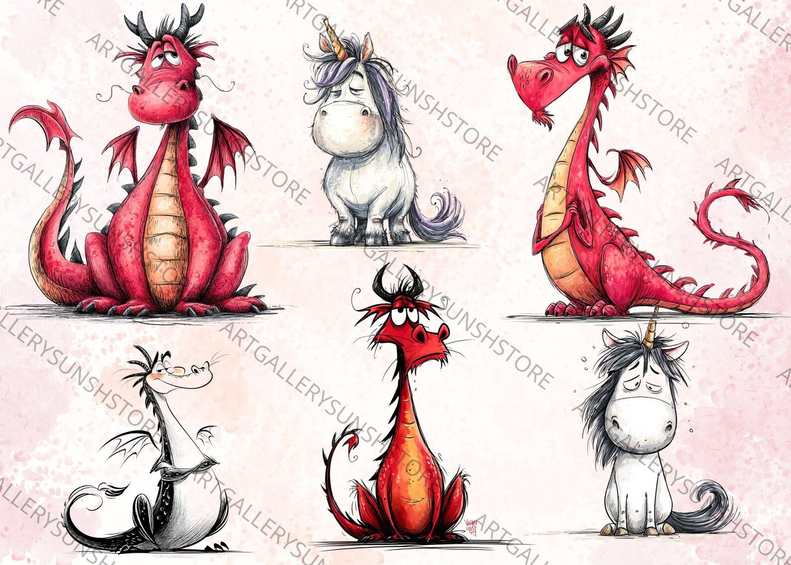 Cartoon Mythical Creatures Clipart Bundle: Whimsical DIY Graphics ...