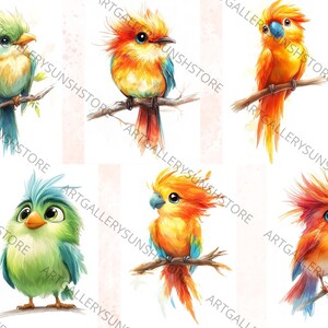Whimsical Bird Clipart Set, Tropical Orange, Red & Green Bird Designs ...