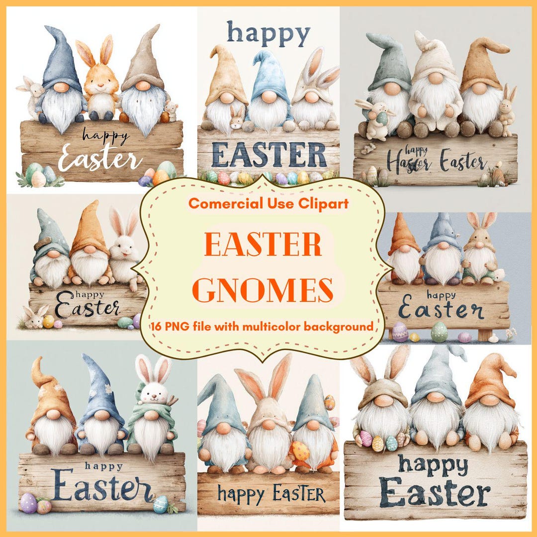 Easter Gnome Clipart Set, Watercolor Cute Gnomes and Easter Eggs, PNG ...