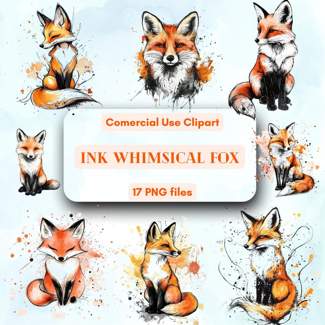 Whimsical Ink Fox Clipart Bundle Playful and Artistic Designs, Free ...