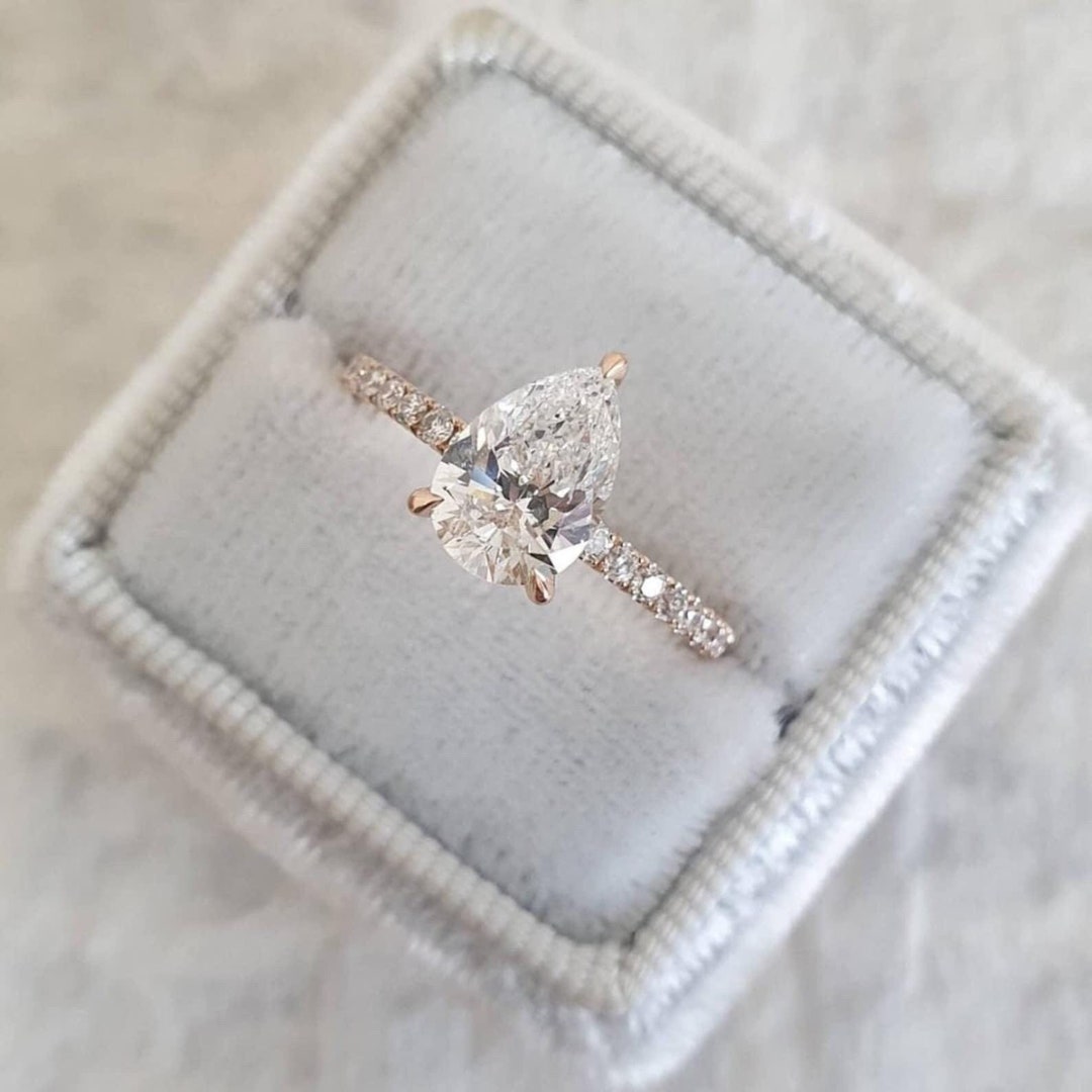 Pear Cut Moissanite Engagement Ring, Dating Wedding Ring, Amazing Pave ...