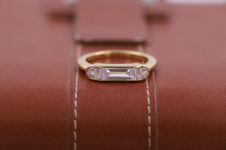 14K Gold Half Moon & Baguette Cut Band, Five Stone Lab Grown Eternity ...