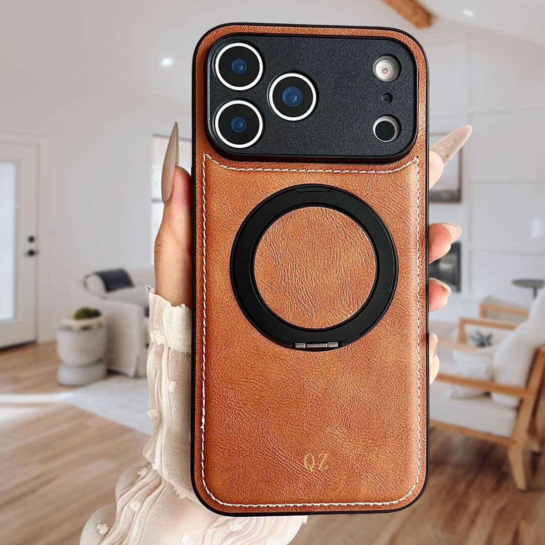 Personalized Leather Magsafe Phone Case With Kickstand – Custom Name ...