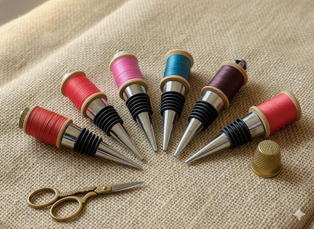 Vintage Thread Spool Wine Bottle Stopper - Upcycled Wood Sewing Spool ...