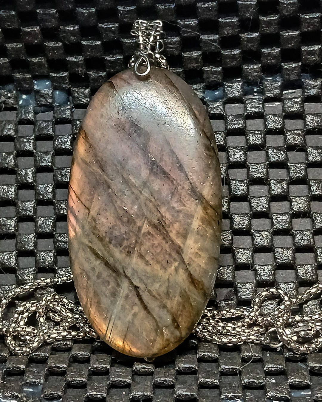 Spectrolite Pendant Necklace, Stainless Steel Wrap, Statement ...