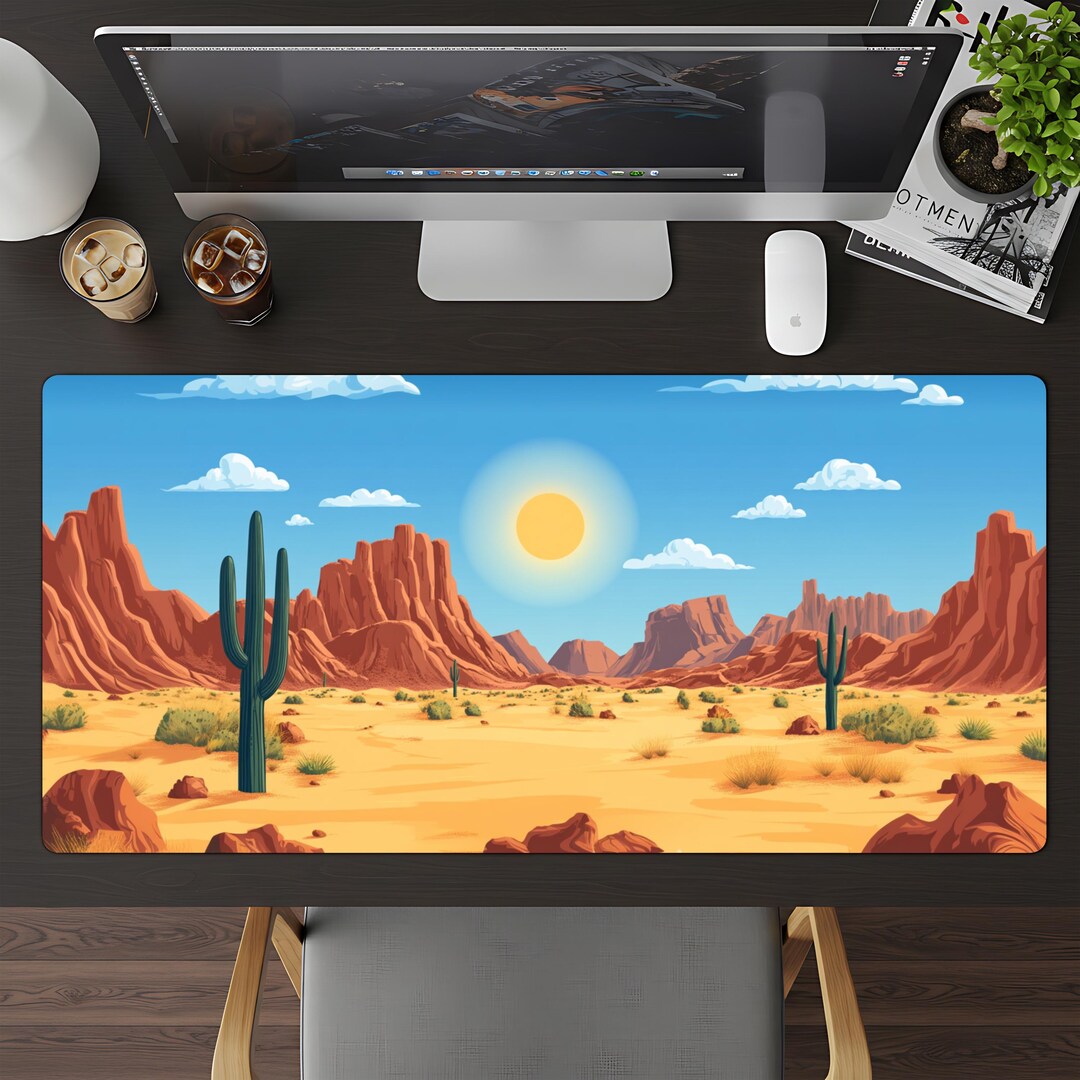 Cartoon Desert Landscape Desk Mat: Lofi Oversized Mousepad - Etsy