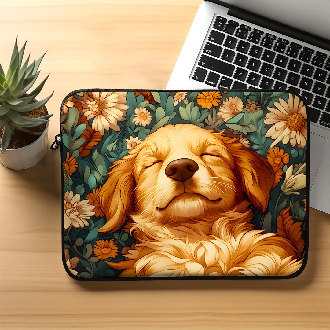 Golden Retriever Computer Case | Cute Floral Design | Cozy Laptop Bag ...