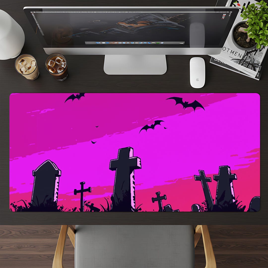 Gothic Graveyard Desk Mat – Creepy Halloween Office Decor With Bats ...