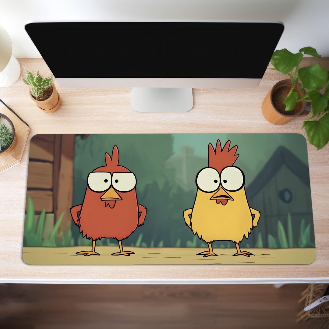 Cartoon Chicken Desk Mat, Funny Workstation Accessory, Angry & Shocked ...