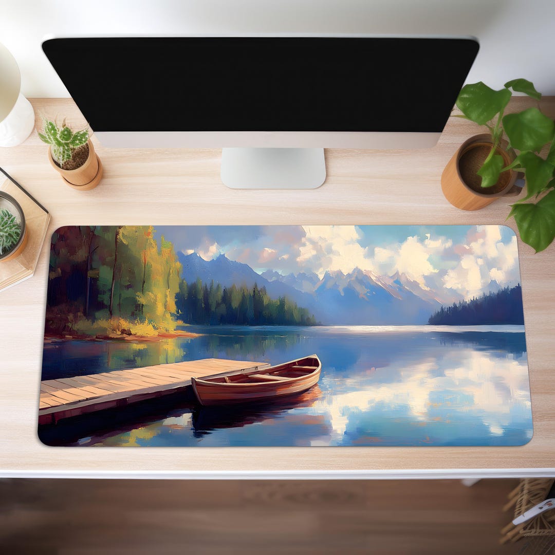 Scenic Lake Desk Mat: Calming Landscape Painting, Nature Vibes - Etsy