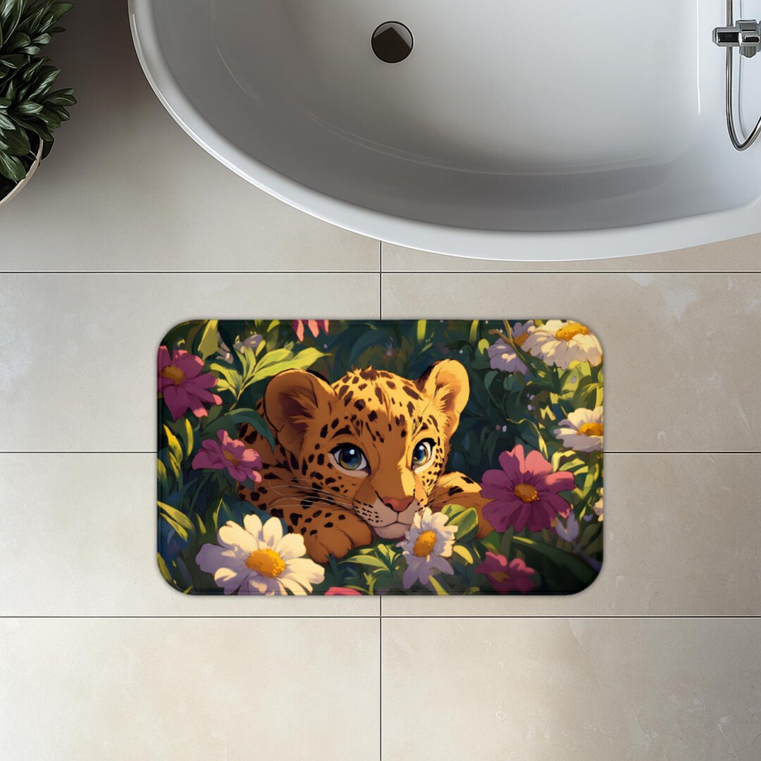 Leopard Cub Bath Mat: Memory Foam Bathroom Decor - Etsy