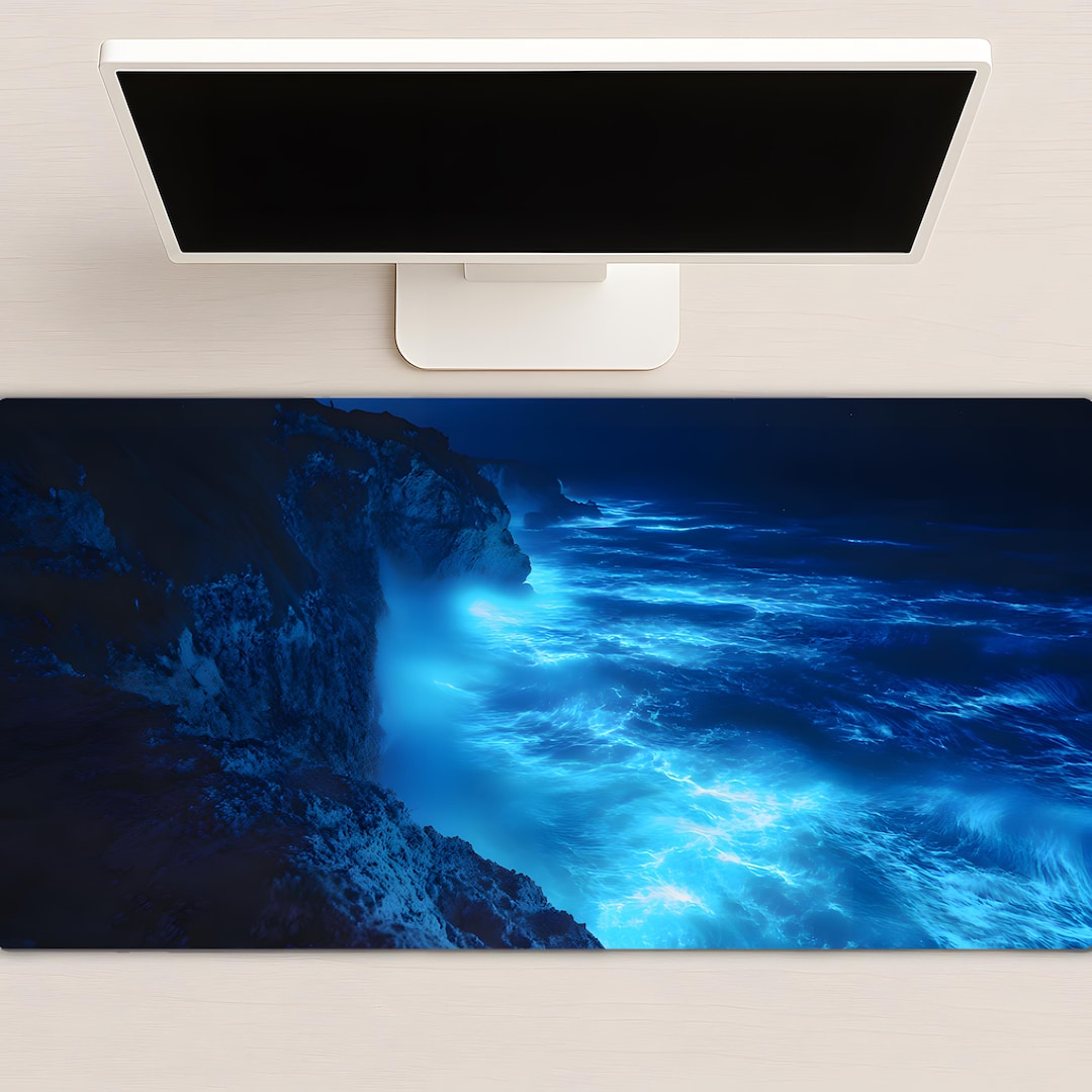Neon Blue Ocean Desk Mat, Aesthetic Waves, Large Mousepad - Etsy