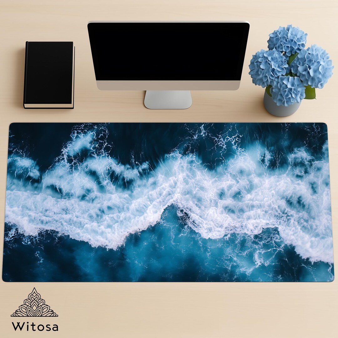 Ocean Waves Desk Mat – Blue Sea Desk Pad – Extra Large Mouse Pad – Desk ...