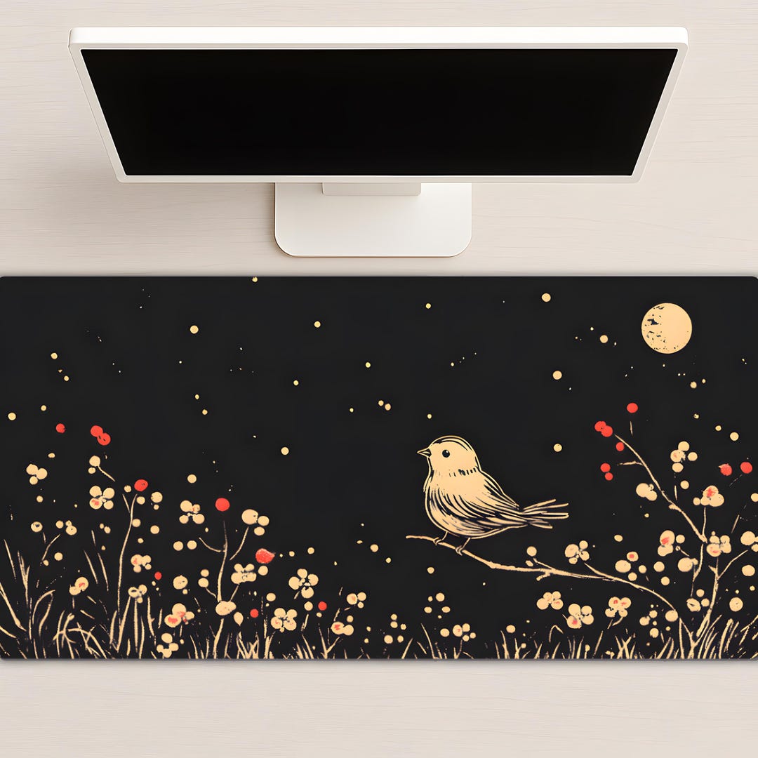Floral Bird Desk Mat: Neoprene Mousepad, Work From Home - Etsy
