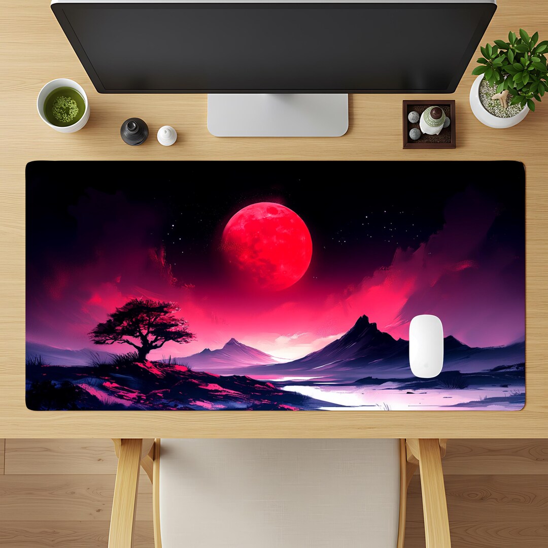 Red Moon Desk Pad: Lunar Landscape Oversized Mousepad - Etsy