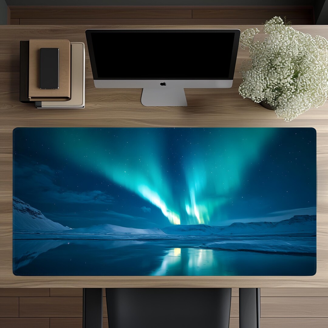 Northern Lights Desk Mat, Large Vibrant Aurora Mousepad, Icelandic Landscape Desk Pad, XXL ...