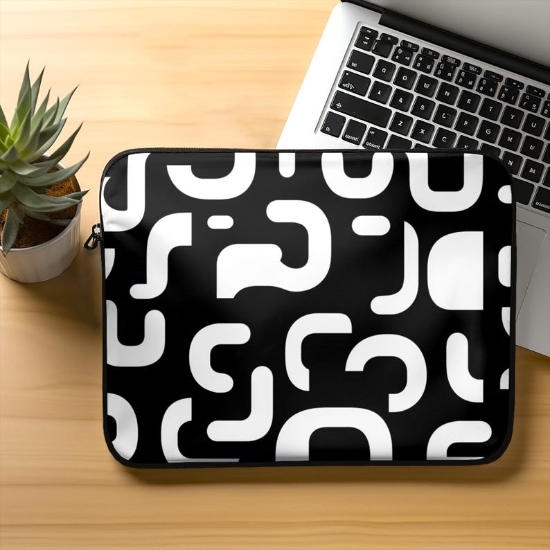 Modern Black and White Geometric Laptop Sleeve – Abstract Minimalist ...