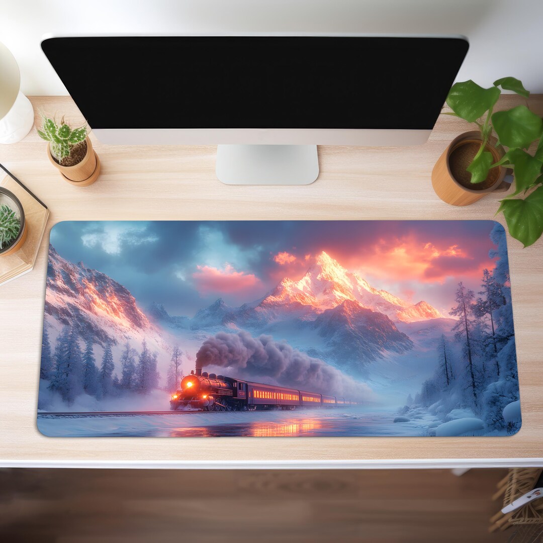 Glacier Express Desk Mat: Vintage Train Mountain Landscape Office Decor ...