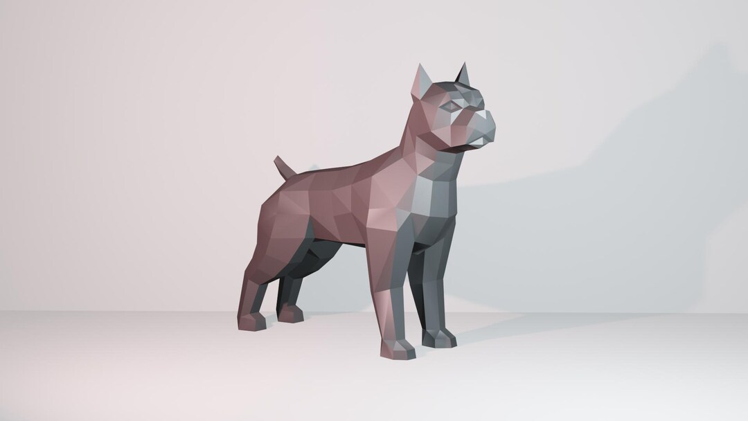 Pitbull Dog Papercraft Model, PDF, 3D Paper Dog Digital File, Low Poly ...