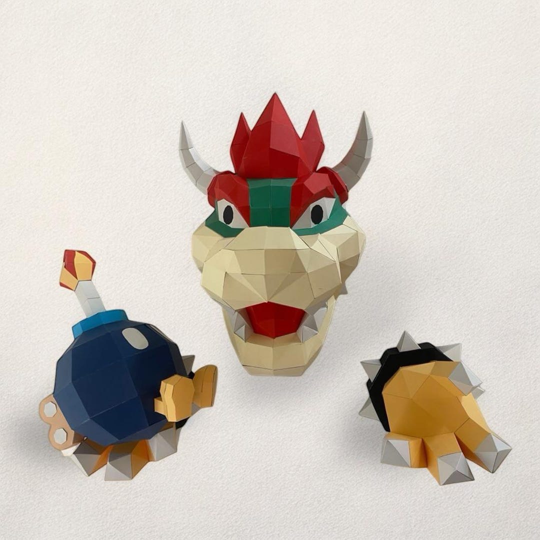 Suporte de parede 3D Papercraft Mario Bowser, modelo para impressão em ...