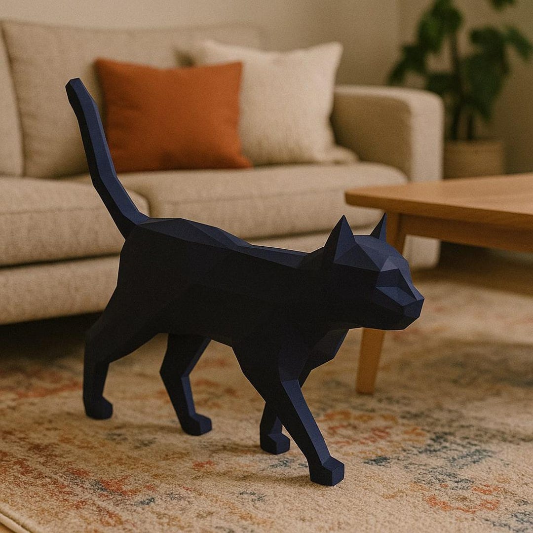 Elegant Black Cat in 3D Papercraft, PDF, 3D Black Cat Paper Digital ...