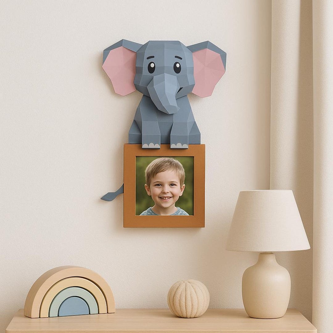 Elephant Photo Frame Papercraft 3D – Printable PDF/SVG Jungle Nursery ...