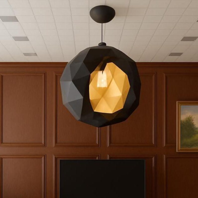 Black & Gold 3D Papercraft Pendant Light – Sculptural DIY Lampshade ...