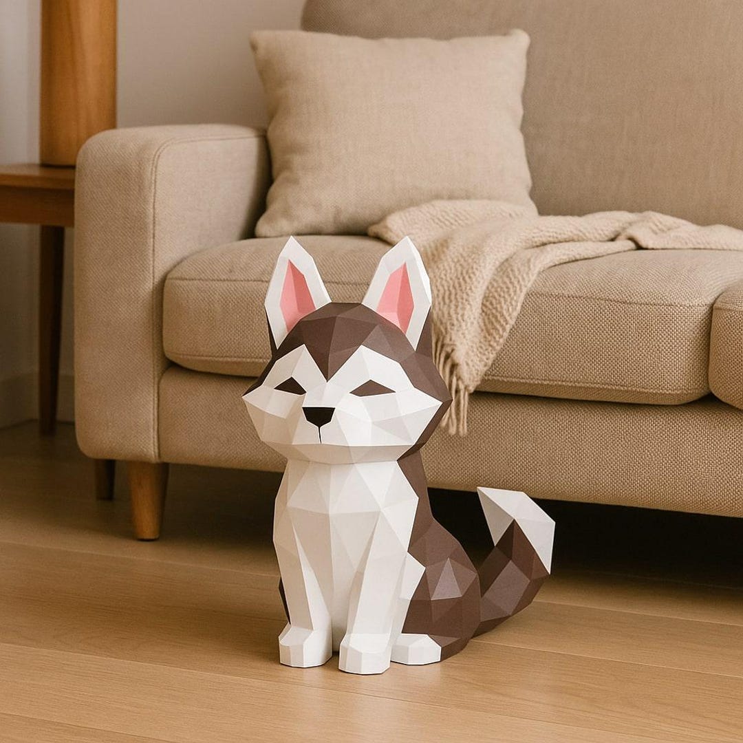 Kawaii Husky Dog 3D Papercraft, PDF, 3D Paper Dog Digital File, Low ...