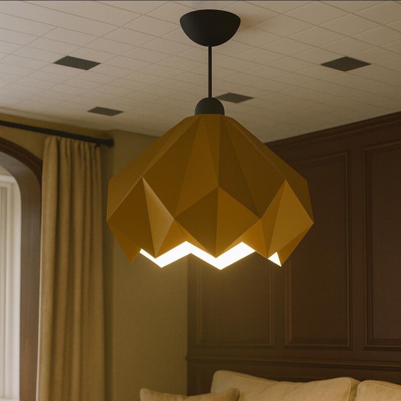 Gold 3D Papercraft Pendant Light – Modern DIY Lampshade Template ...