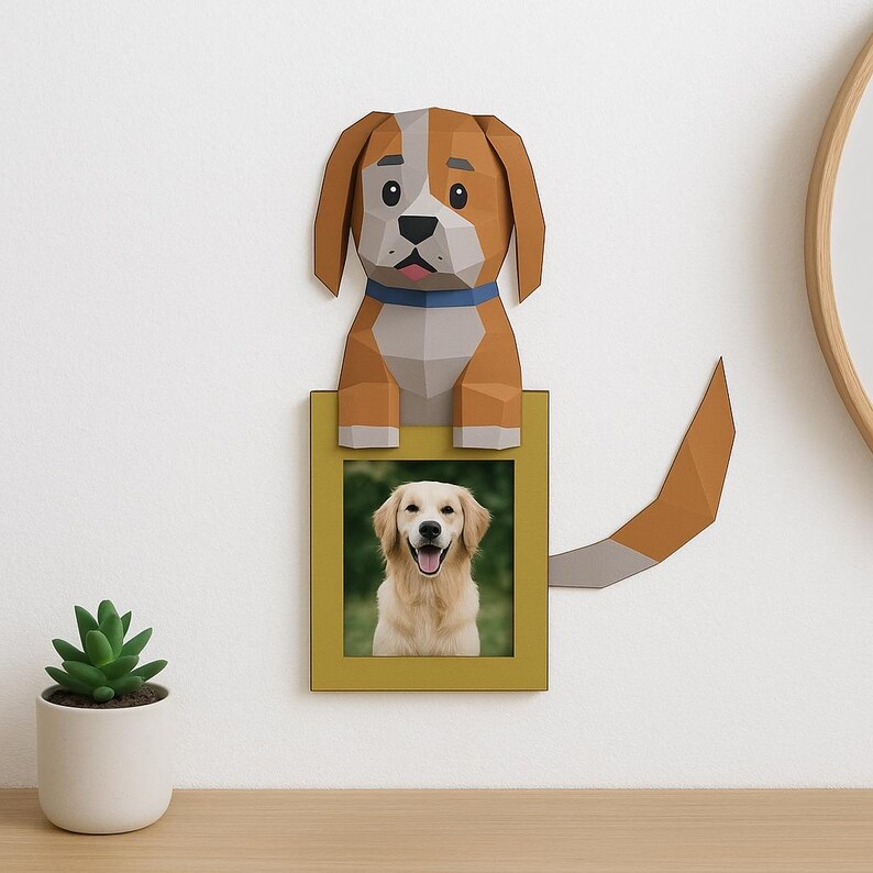 Dog Photo Frame 3D Papercraft – Printable PDF/SVG DIY Decor for Kids ...