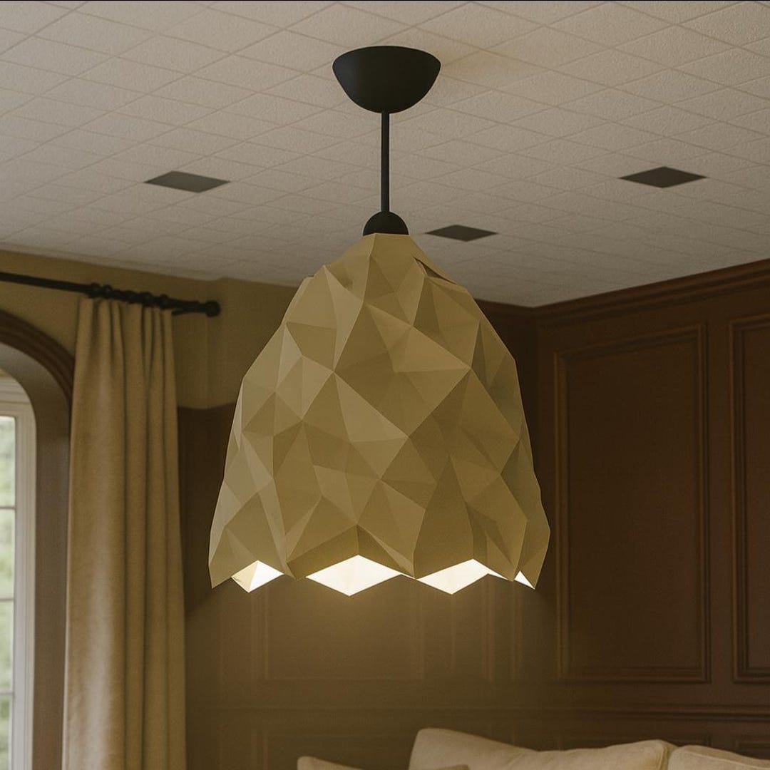 Large Geometric 3D Papercraft Lampshade – Printable Low Poly Pendant ...