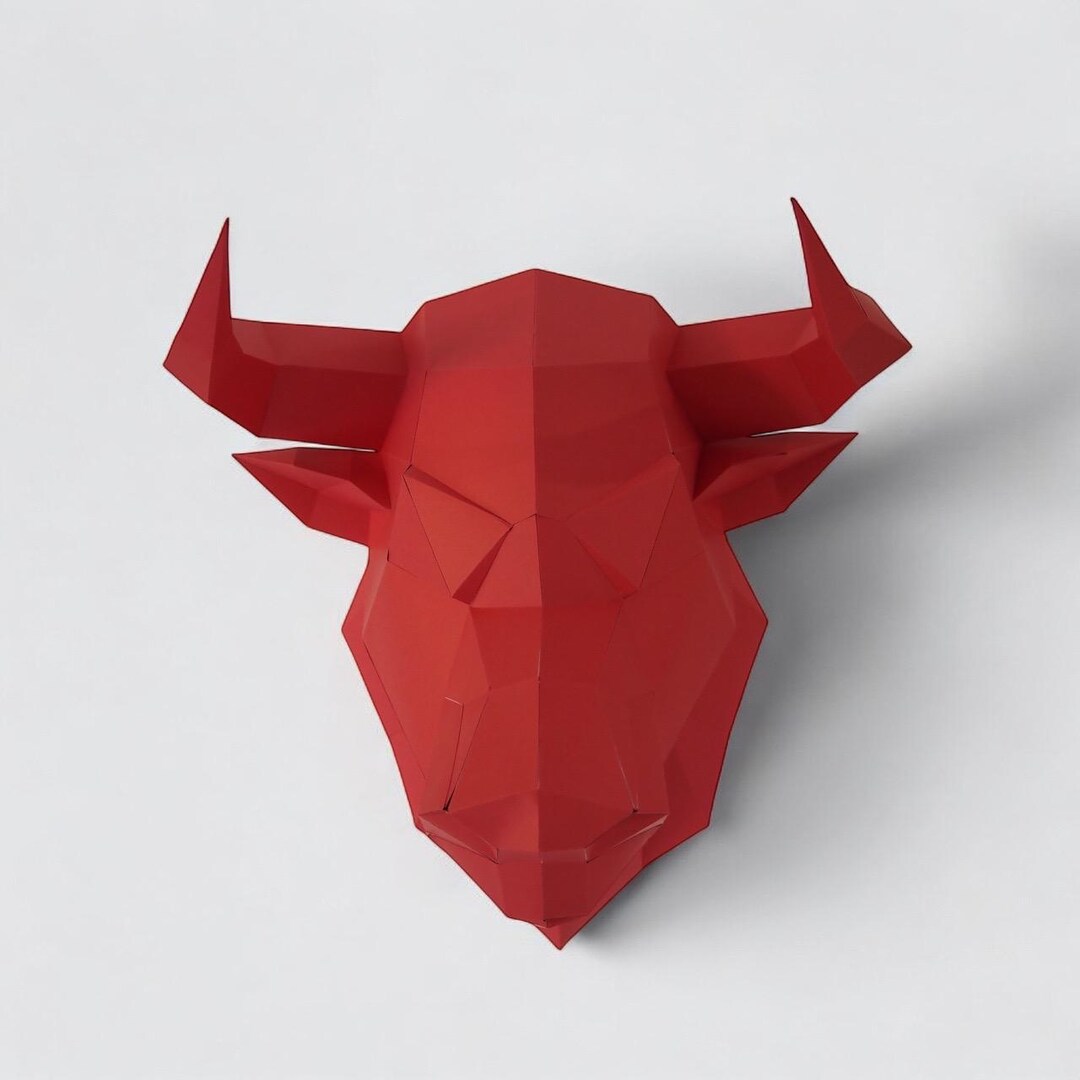 3D Papercraft Bull Head, PDF, Digital File of a 3D Red Bull Papercraft ...