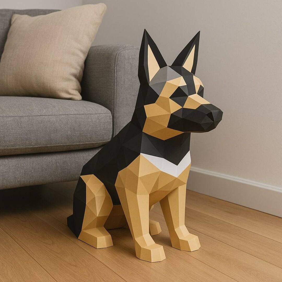 3D Papercraft German Shepherd Dog, PDF, 3D Paper Dog Digital File, Low ...