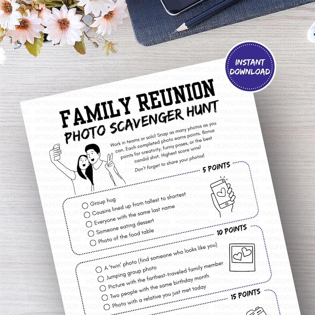 Family Reunion Photo Scavenger Hunt Game, Printable Family Activity ...
