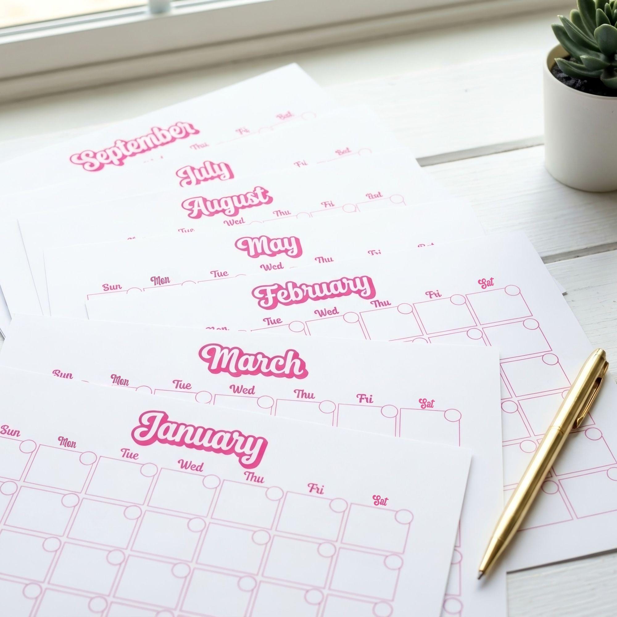 Printable Blank Monthly Calendar, Undated Everyday Planner, Letter Size ...