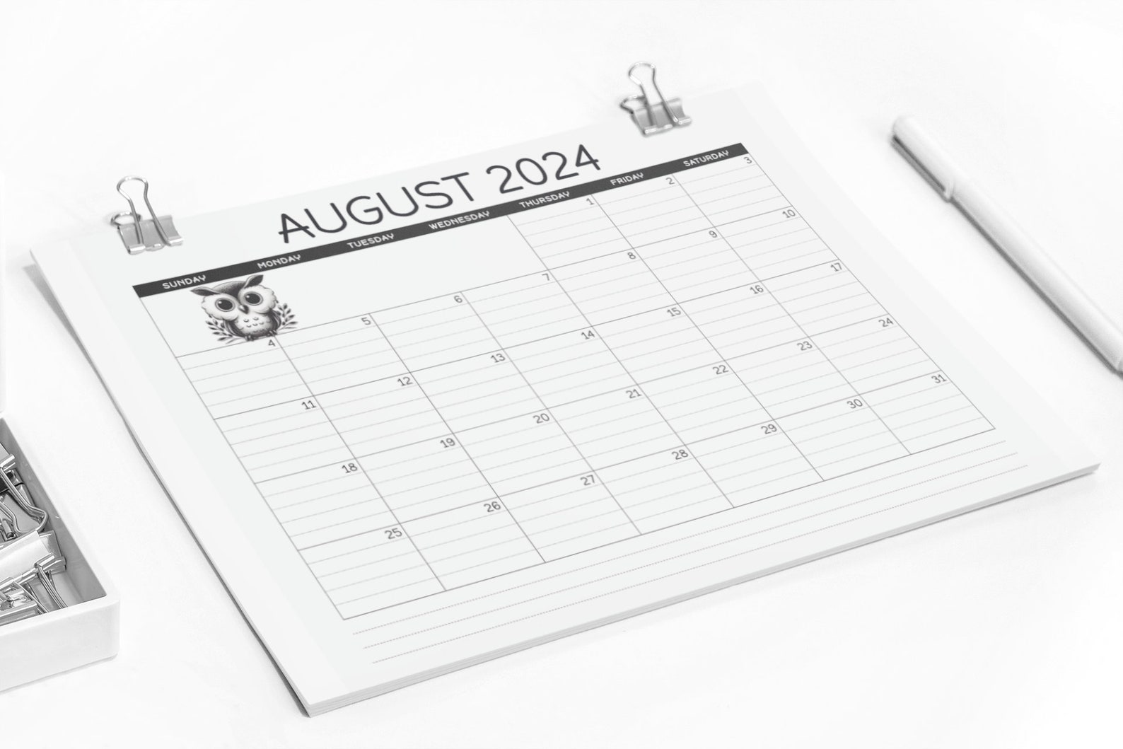 2024 Printable Owl Calendar, 2024 Monthly Calendar, Instant Download ...