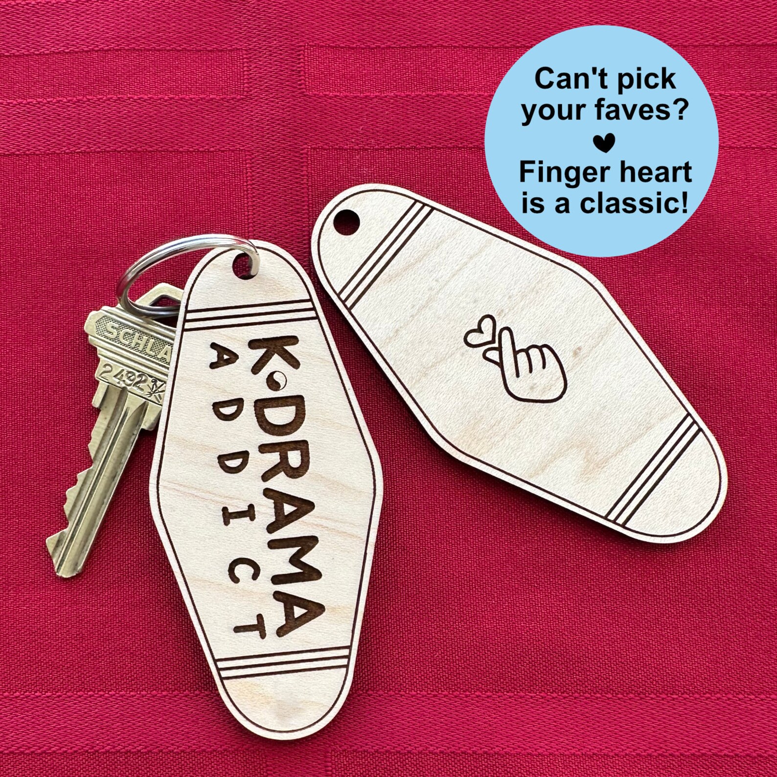 Custom K-drama Keychain Retro Hotel Style Personalized Engraved Wood ...