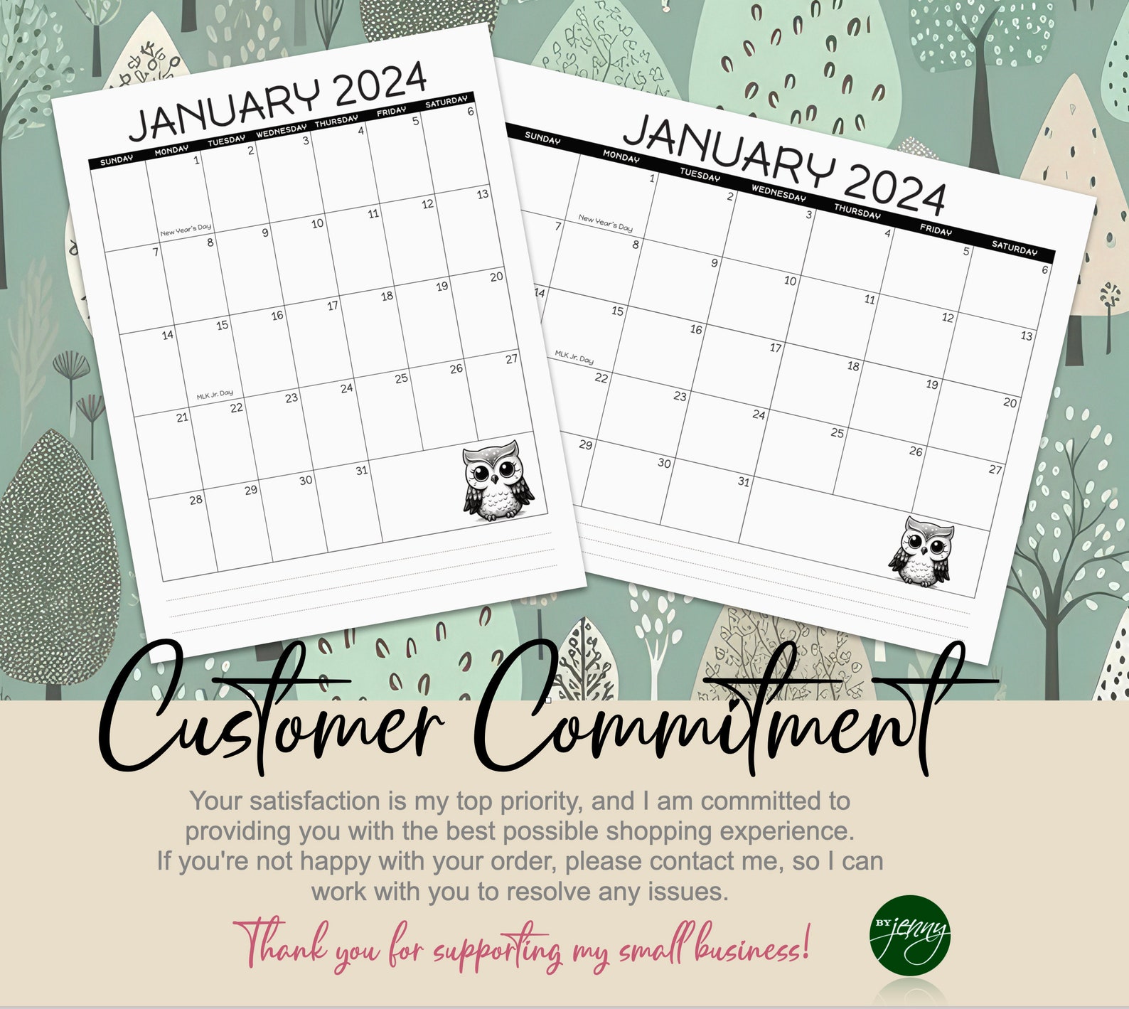 2024 Printable Owl Calendar, 2024 Monthly Calendar, Instant Download ...