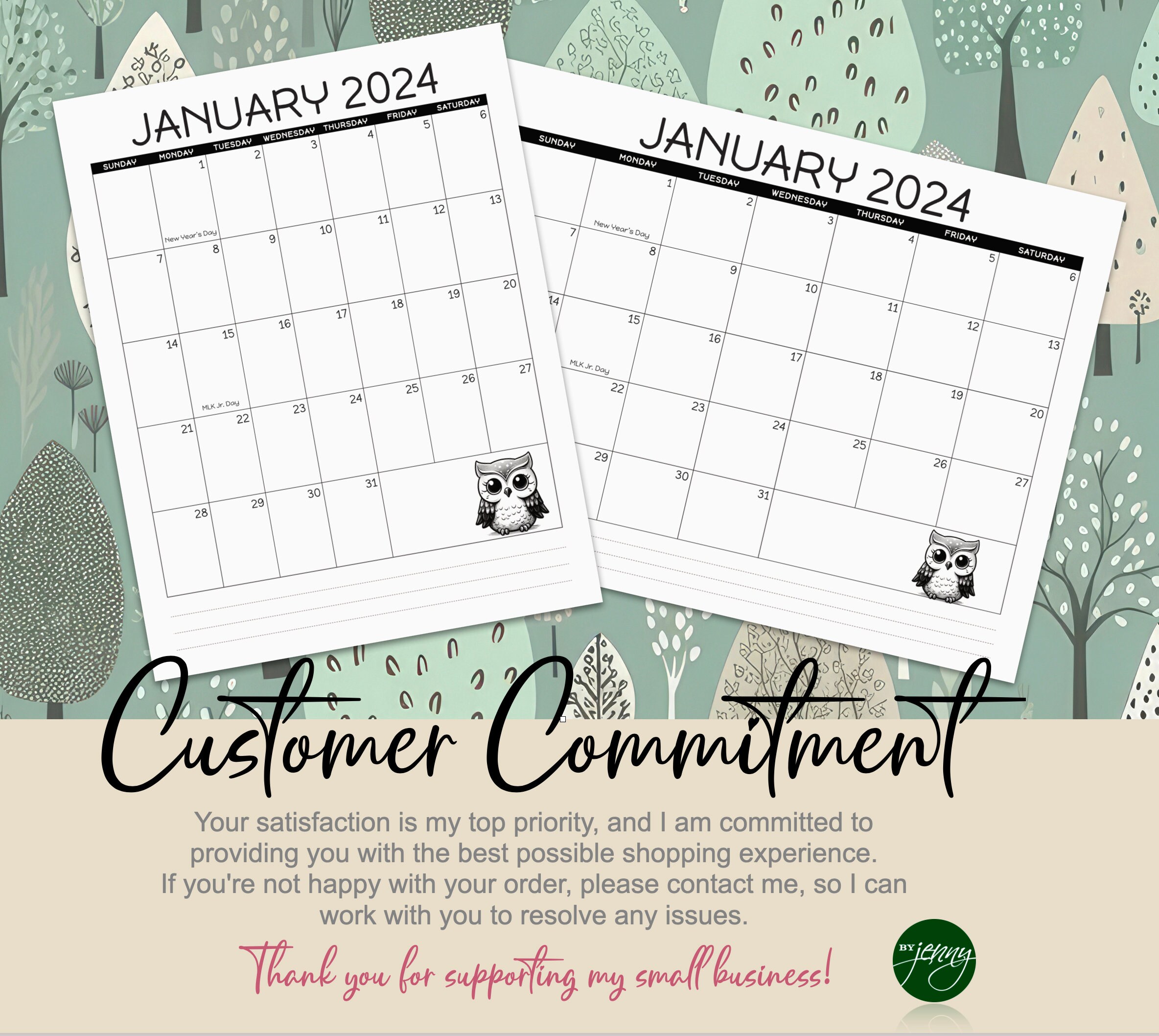 2024 Printable Owl Calendar, 2024 Monthly Calendar, Instant Download ...