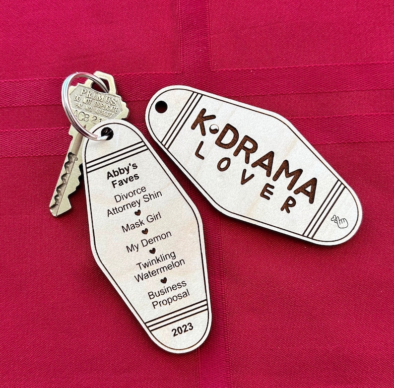 Custom K-drama Keychain Retro Hotel Style Personalized Engraved Wood ...