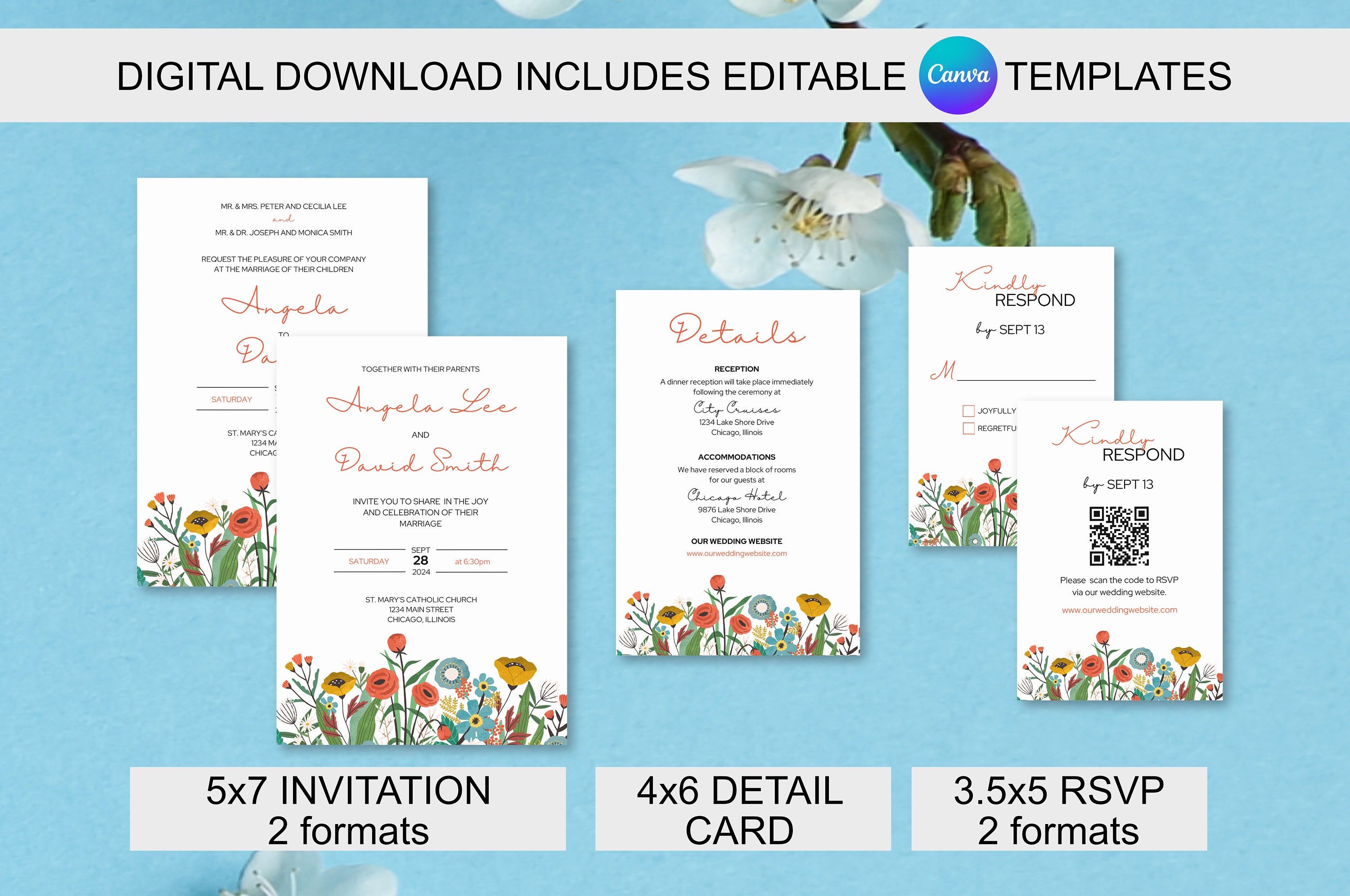 Wildflower Wedding Invitation Template Printable Floral Wedding Invite ...